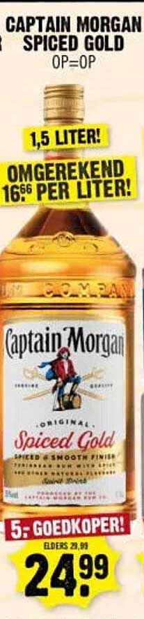 Captain Morgan Spiced Gold 1,5 Liter! Omgerekend 16,66 Per Liter ...