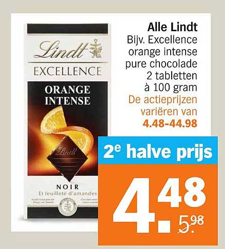 Alle Lindt Bijv. Excellence Orange Intense Pure Chocolade aanbieding ...