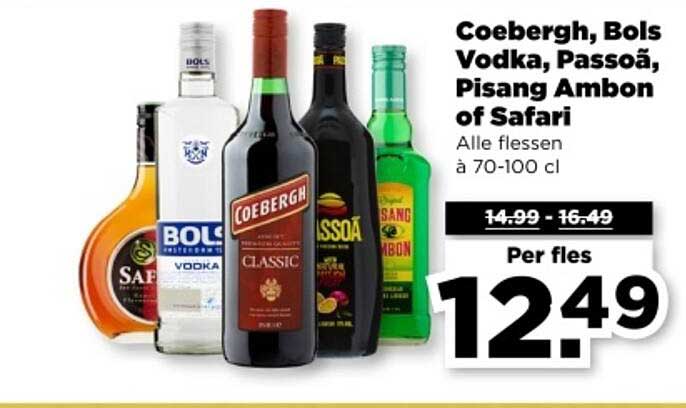 Coebergh, Bols Vodka, Passoã, Pisang Ambon Of Safari aanbieding bij PLUS