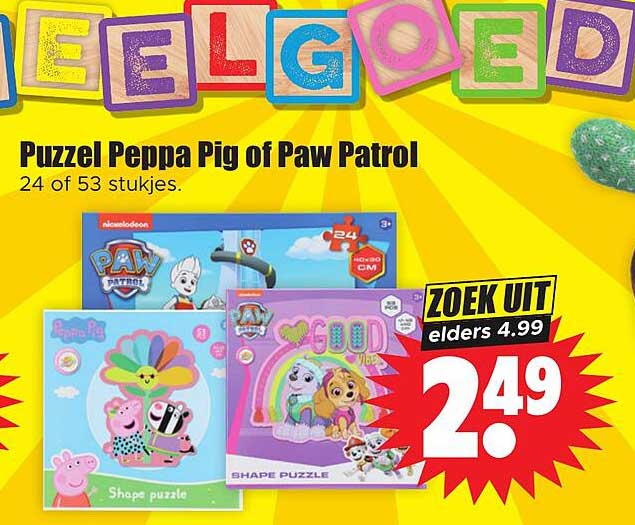 Puzzel Peppa Pig Of Paw Patrol aanbieding bij Dirk