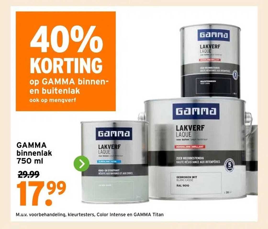 40% Korting Op Gamma Binnen- En Buitenlak Ook Op Mengverf Aanbieding ...