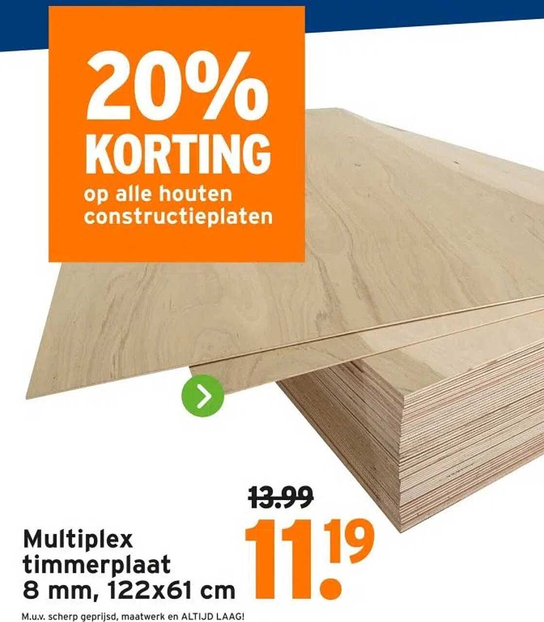 Multiplex Timmerplaat 8 Mm, 122X61 Cm Aanbieding bij GAMMA - FolderFeest.nl