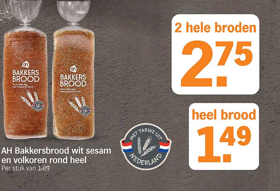 Ah Bakkersbrood Wit Sesam En Volkoren Rond Heel Aanbieding bij Albert ...