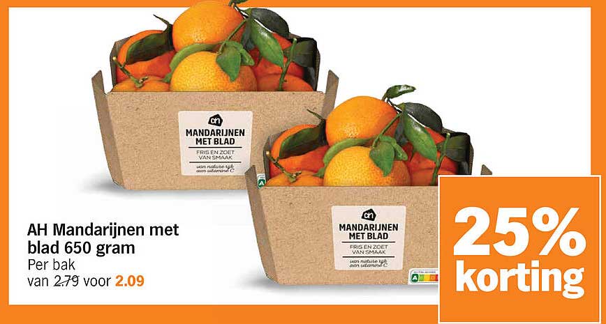 Ah Mandarijnen Met Blad 650 Gram Aanbieding bij Albert Heijn ...