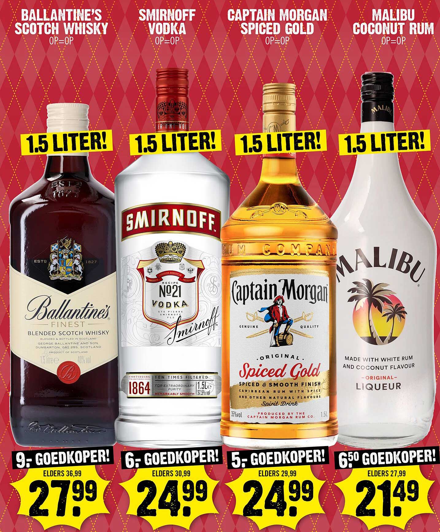 Malibu White Rum En Smirnoff Vodka Fles 1 Liter Aanbieding bij PLUS ...