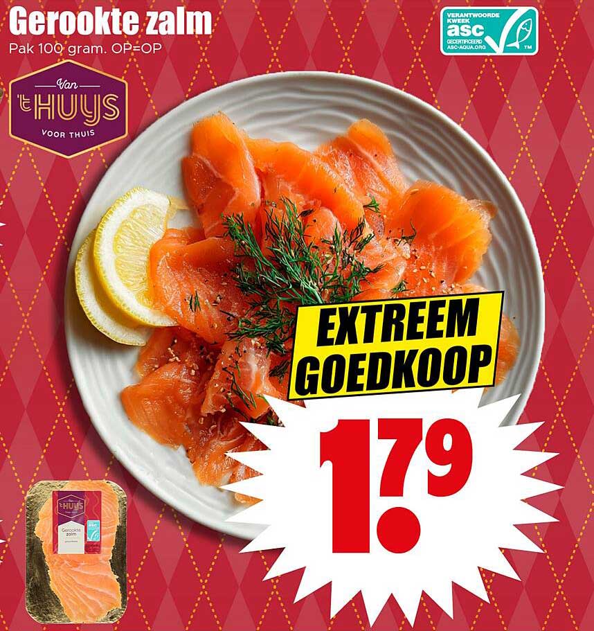 Gerookte Zalm Pak 100 Gram. Op=Op Aanbieding bij Dirk - FolderFeest.nl