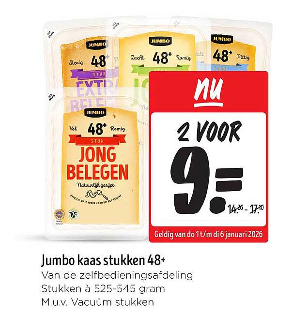 Jumbo Kaas Stukken 48+ Aanbieding bij Jumbo - FolderFeest.nl