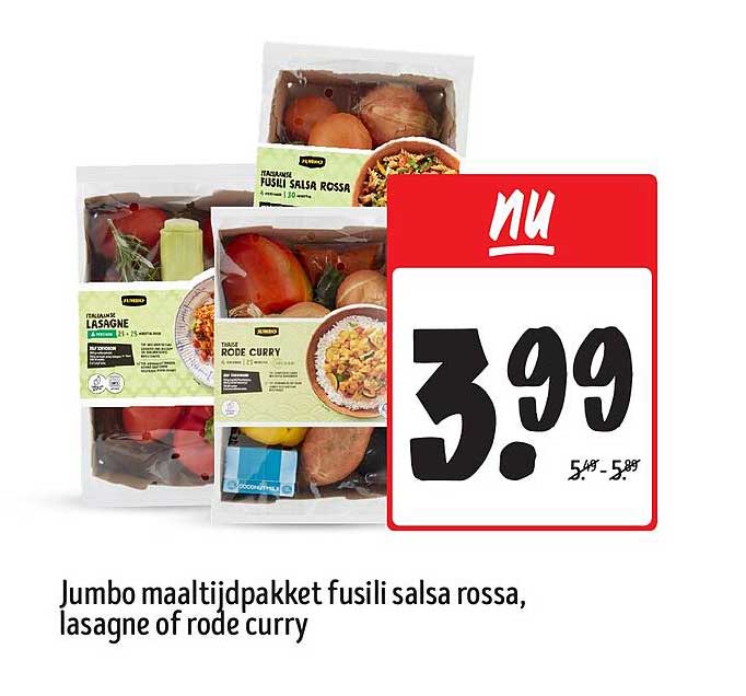 Jumbo Maaltijdpakket Fusili Salsa Rossa, Lasagne Of Rode Curry ...