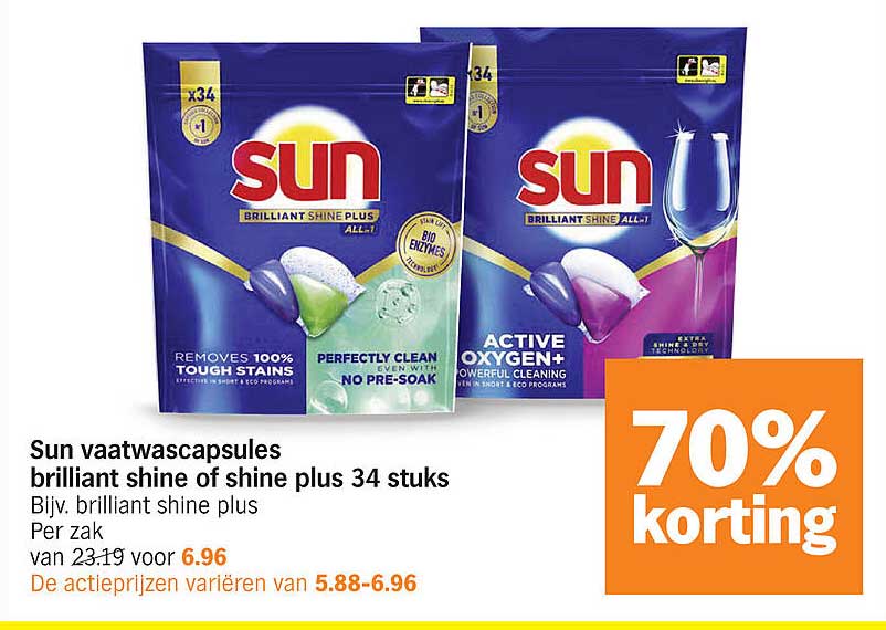 Sun Vaatwascapsules Brilliant Shine Of Shine Plus 34 Stuks Aanbieding ...