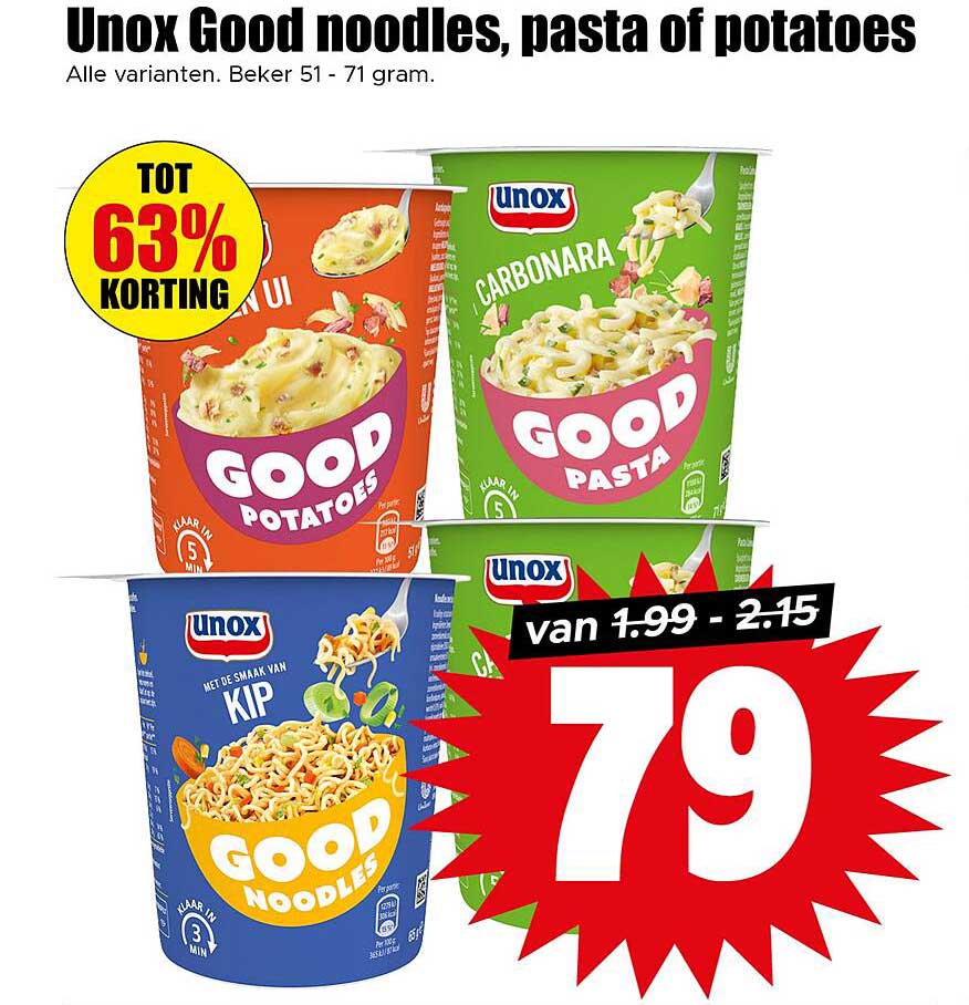 Unox Good Noodles, Pasta Of Potatoes Aanbieding bij Dirk - FolderFeest.nl
