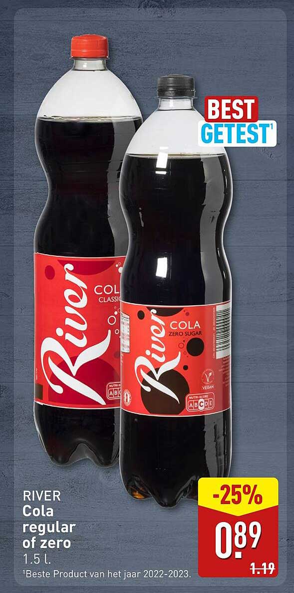 River Cola Regular Of Zero 1.5 L. Aanbieding bij ALDI - FolderFeest.nl