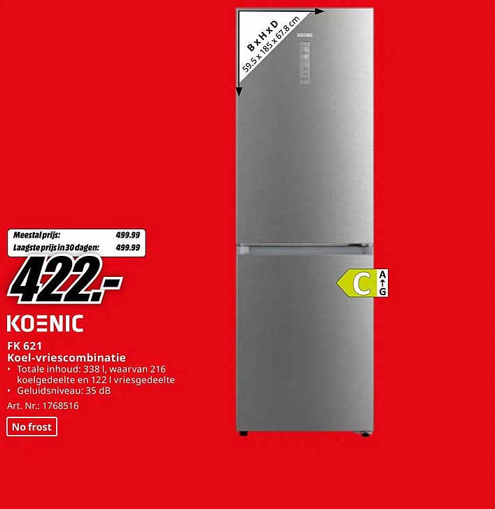 Koenic Fk 621 Koel-Vriescombinatie Aanbieding bij MediaMarkt ...
