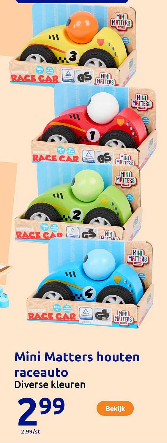 Mini Matters Houten Raceauto Aanbieding bij Action - FolderFeest.nl