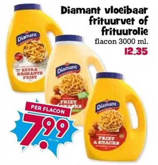 Diamant Vloeibaar Frituurvet Of Frituurolie Flacon 3000 Ml. Aanbieding ...