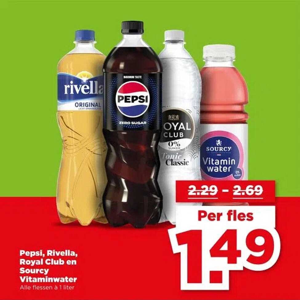 Pepsi, Rivella, Royal Club En Sourcy Vitaminwater Aanbieding bij PLUS ...