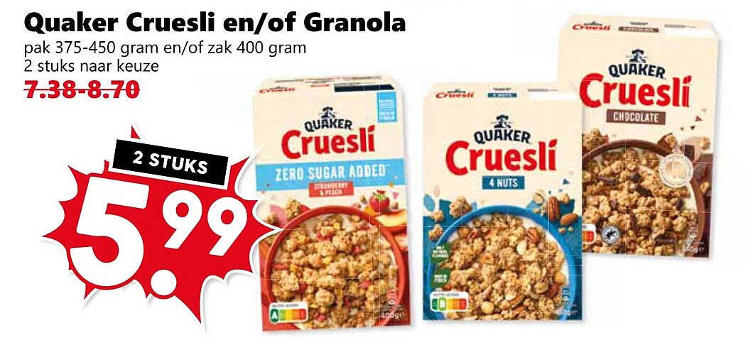 Quaker Cruesli En/Of Granola Aanbieding bij Coop - FolderFeest.nl