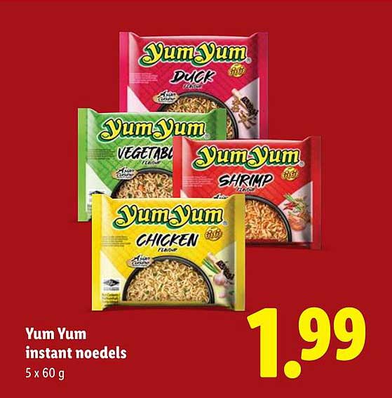 Yum Yum Instant Noedels 5 X 60 G Aanbieding bij Lidl - FolderFeest.nl