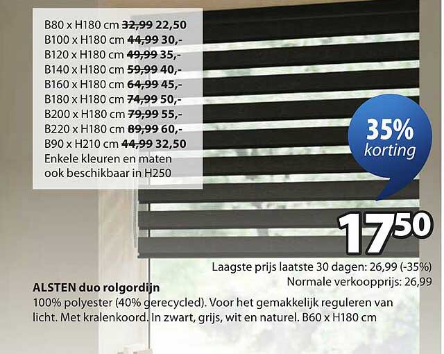 Alsten Duo Rolgordijn 35% Korting Aanbieding bij Jysk - FolderFeest.nl