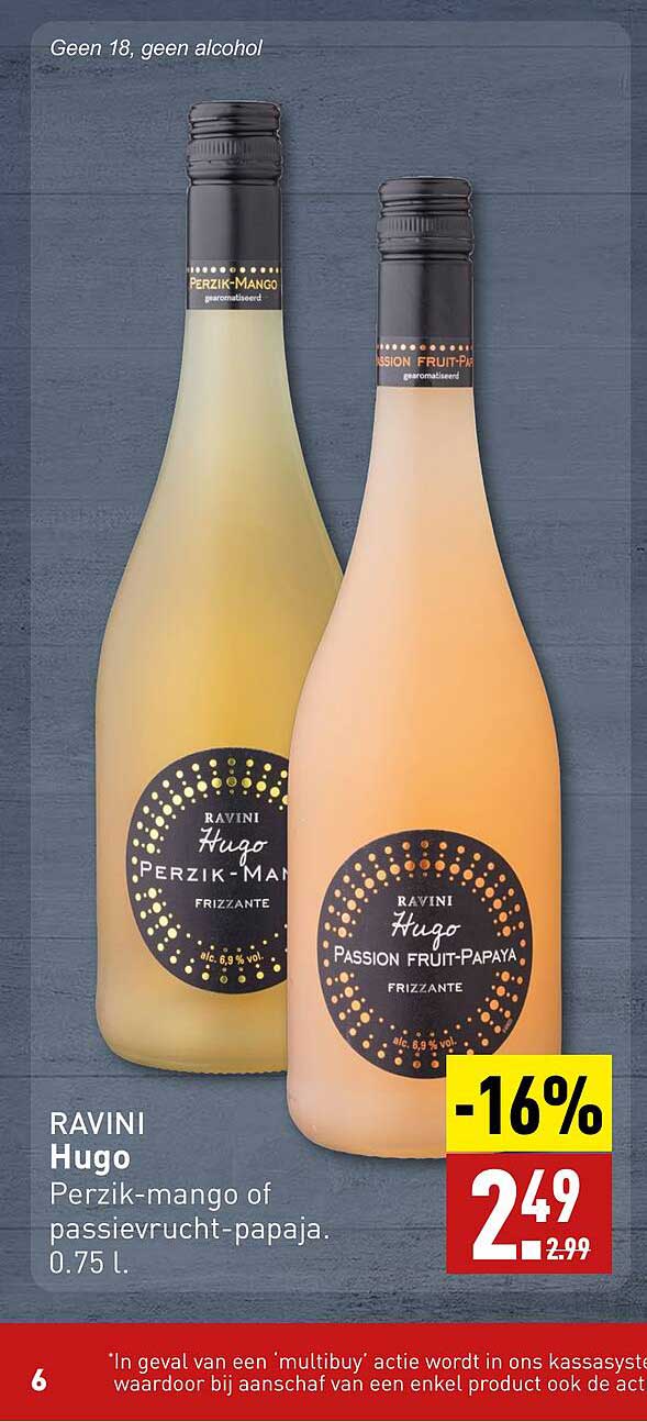 Ravini Hugo: Perzik-Mango Of Passievrucht-Papaja aanbieding bij ALDI