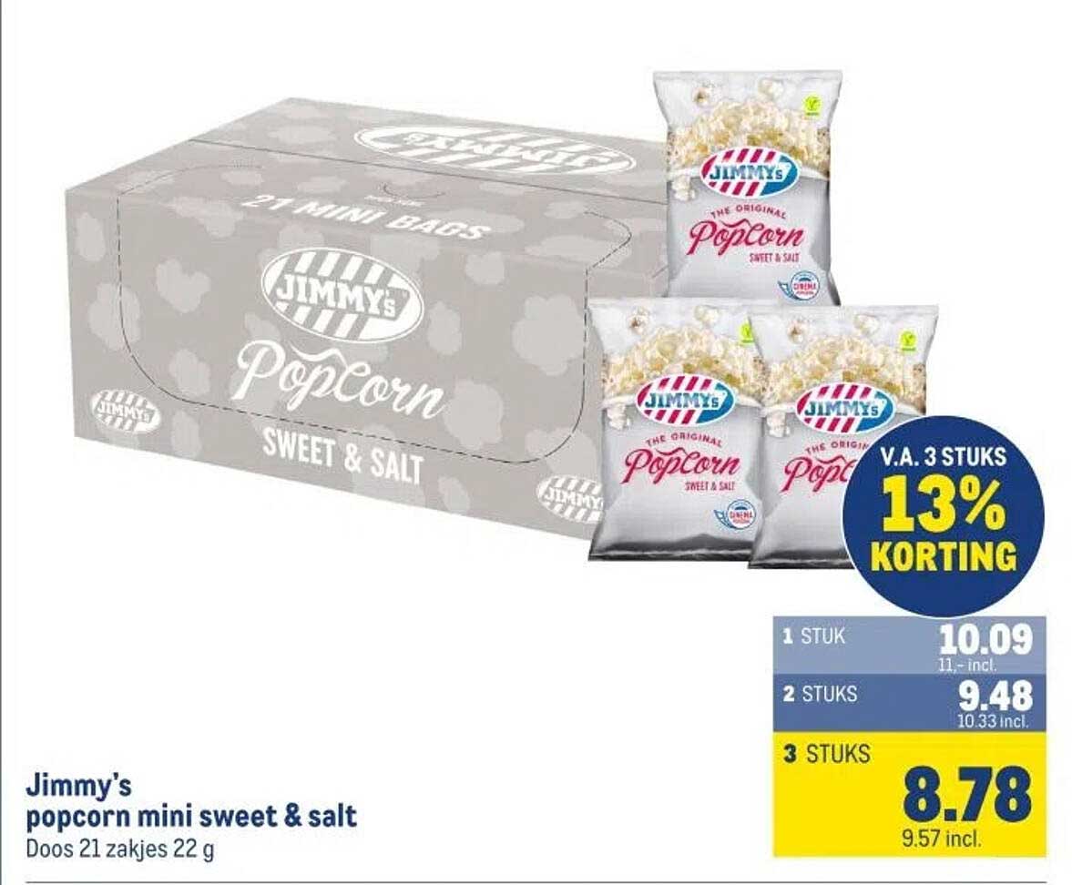 Jimmy's Popcorn Mini Sweet & Salt Aanbieding bij Makro - FolderFeest.nl