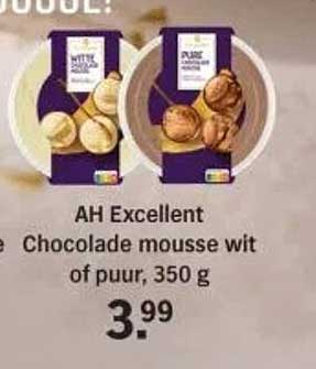 Ah Excellent Chocolade Mousse Wit Of Puur, 350 G Aanbieding bij Albert ...