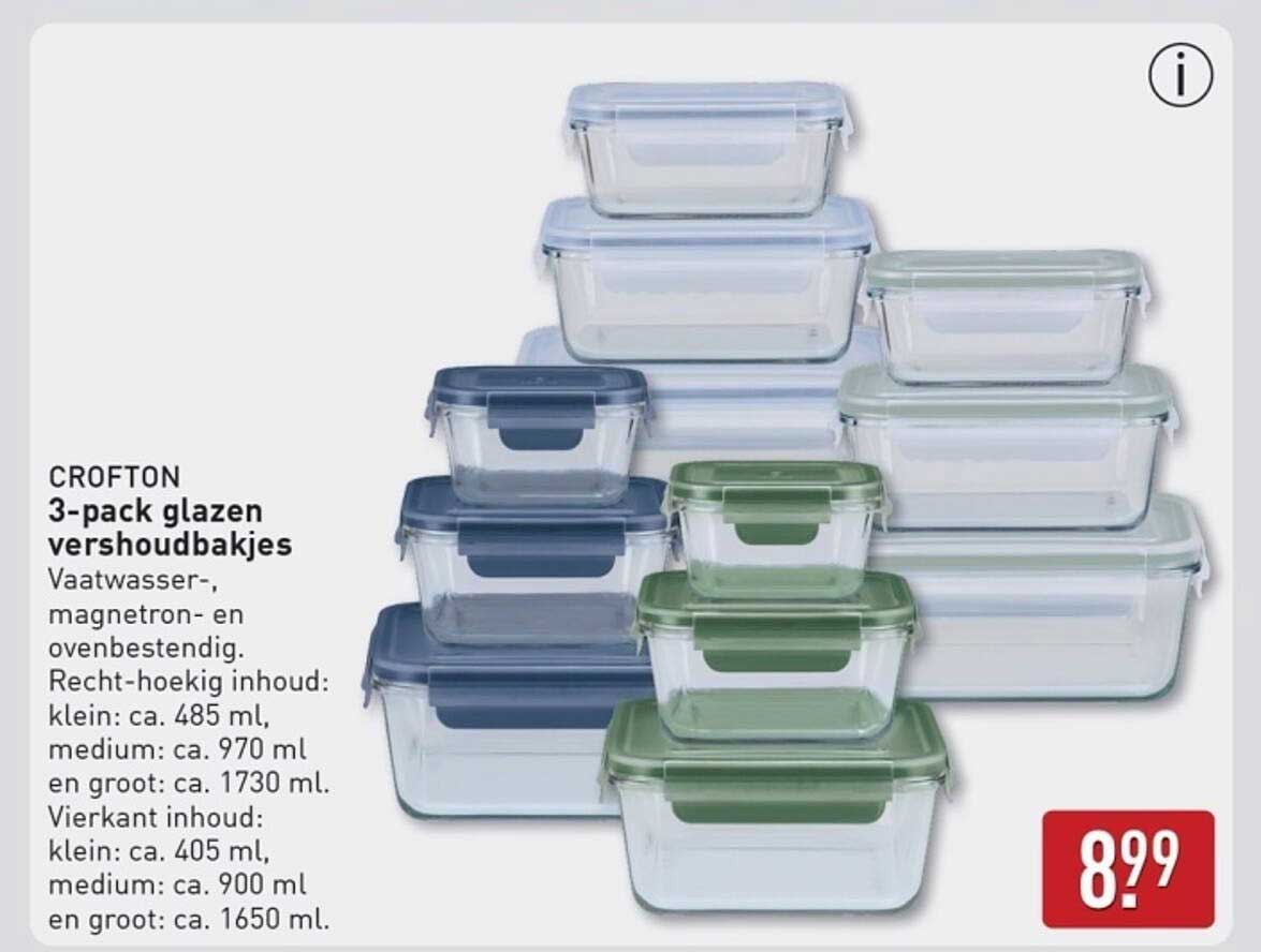 Crofton 3-Pack Glazen Vershoudbakjes Aanbieding bij ALDI - FolderFeest.nl