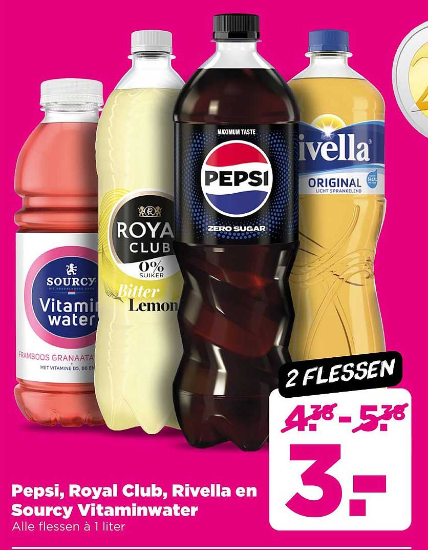 Pepsi, Royal Club, Rivella En Sourcy Vitaminwater Aanbieding bij PLUS ...