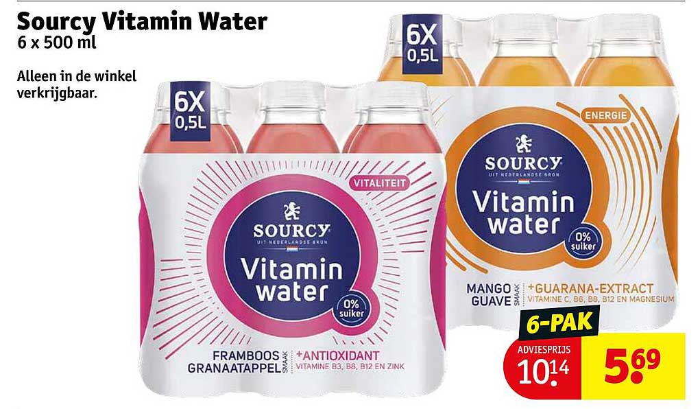 Sourcy Vitamin Water 6 X 500 Ml Aanbieding bij Kruidvat - FolderFeest.nl