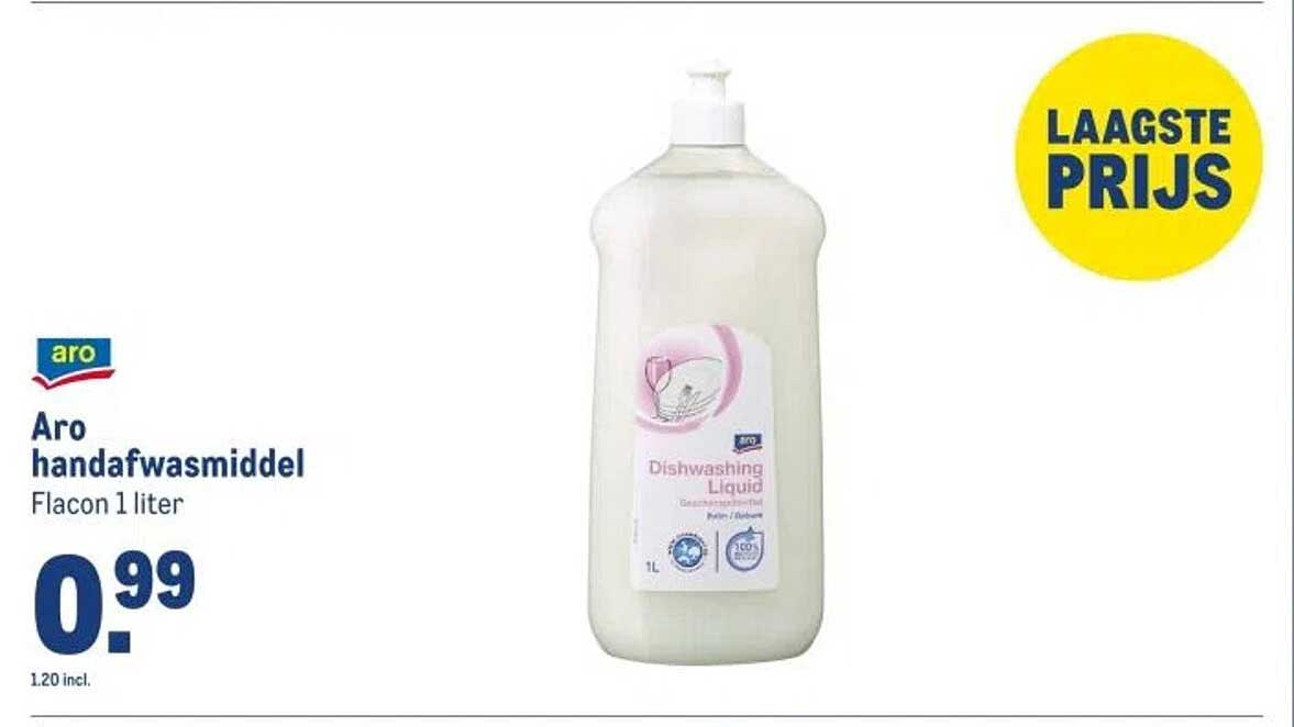 Aro Handafwasmiddel Flacon 1 Liter Aanbieding bij Makro - FolderFeest.nl