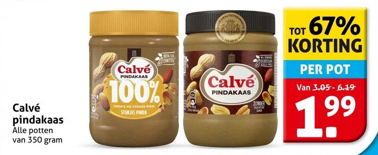 Calvé Pindakaas 100% - Alle Potten Van 350 Gram Aanbieding bij ...