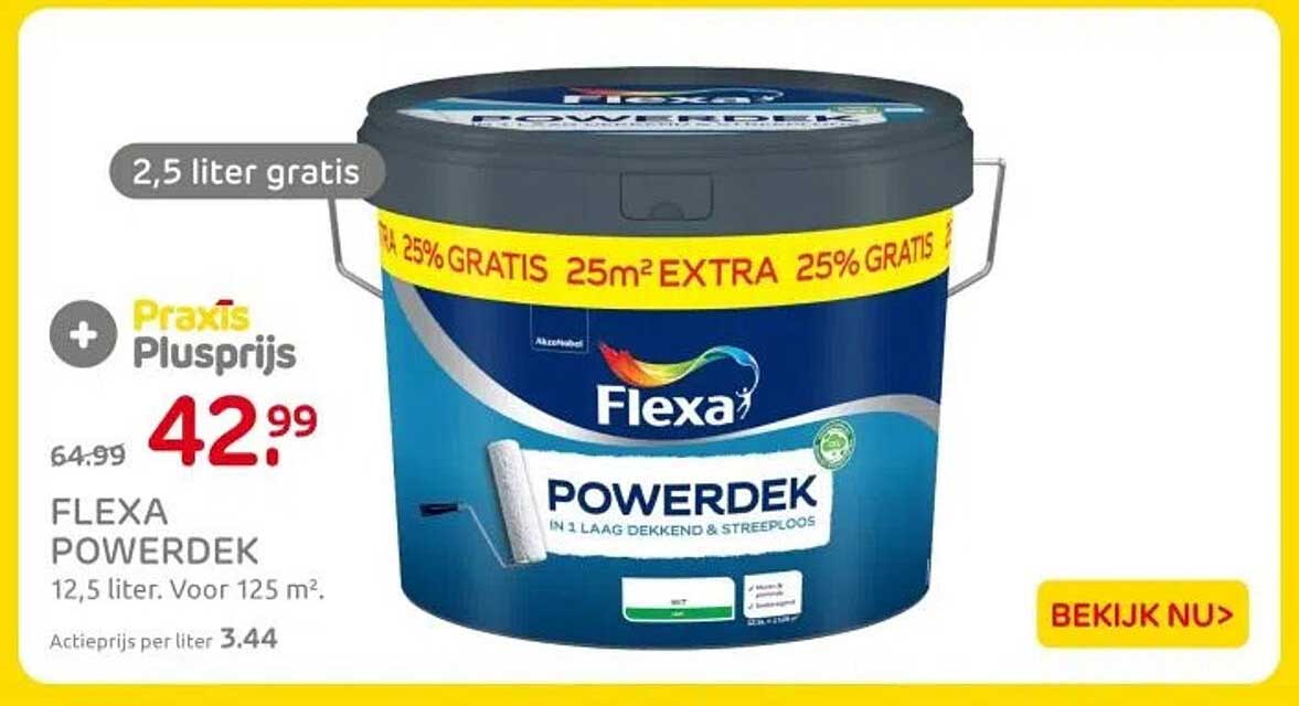 Flexa Powerdek 12,5 Liter. Voor 125 M². aanbieding bij Praxis