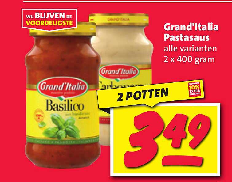 Grand'italia Pastasaus Alle Varianten 2 X 400 Gram Aanbieding bij ...