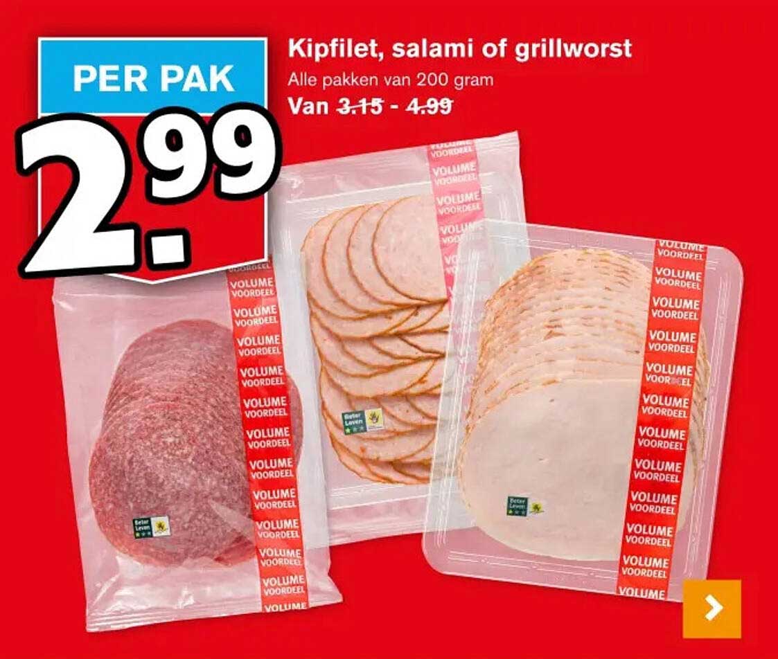 Kipfilet, Salami Of Grillworst aanbieding bij Hoogvliet