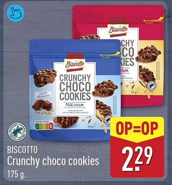 Biscotto Crunchy Choco Cookies 175 G Op=Op Aanbieding bij ALDI ...