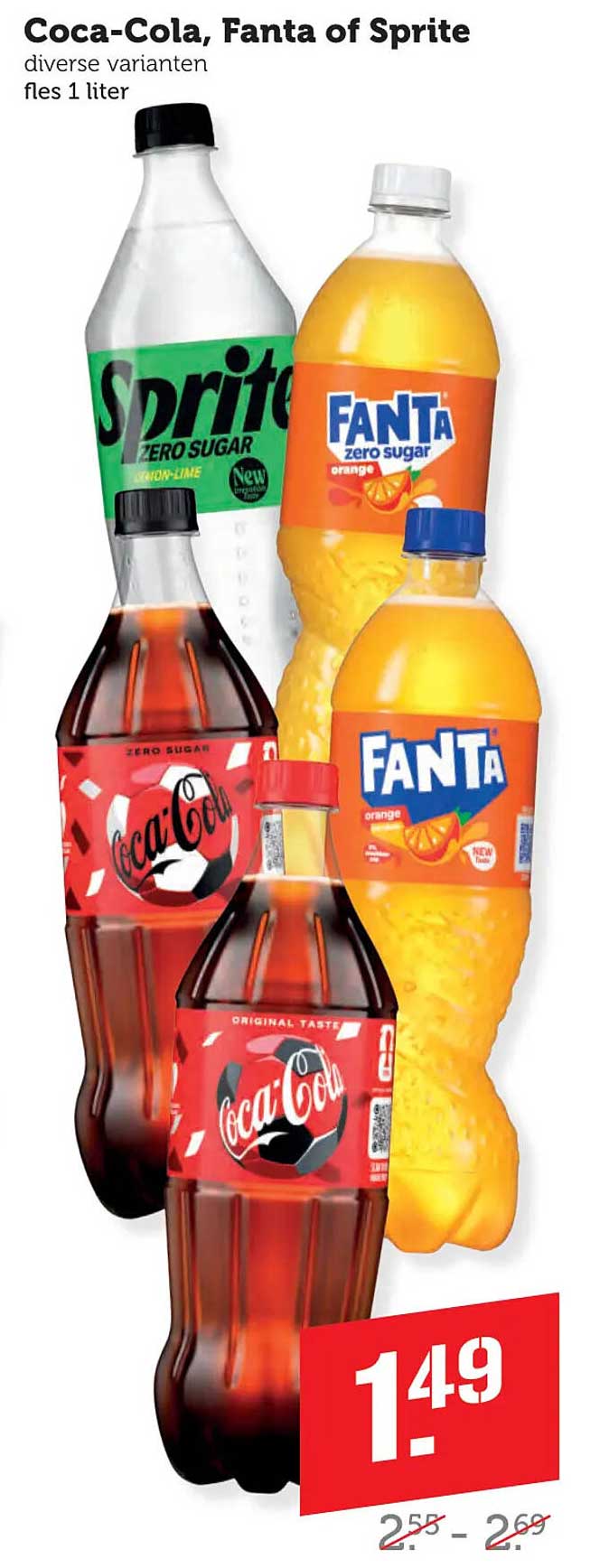 Coca-Cola, Fanta Of Sprite Diverse Varianten Fles 1 Liter Aanbieding ...