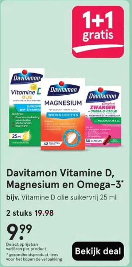Davitamon Vitamine D, Magnesium En Omega-3* 1+1 Gratis Aanbieding bij ...