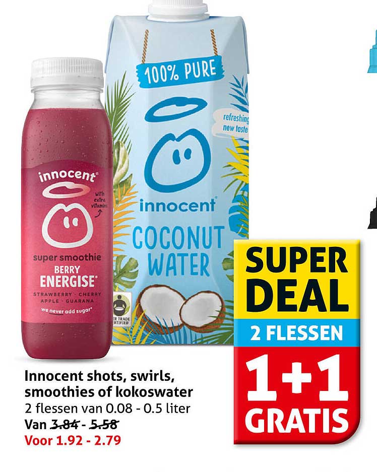 Innocent Shots, Swirls, Smoothies Of Kokoswater 1+1 Gratis Aanbieding ...