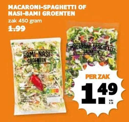 Macaroni-Spaghetti Of Nasi-Bami Groenten Aanbieding bij Boon's Markt ...