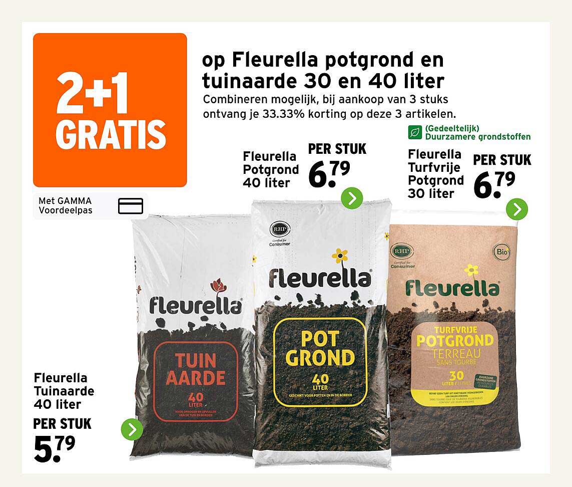 Op Fleurella Potgrond En Tuinaarde 30 En 40 Liter 2+1 Gratis Aanbieding ...