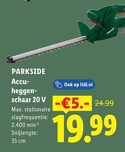 Parkside Accu-Heggenschaar 20 V Aanbieding bij Lidl - FolderFeest.nl