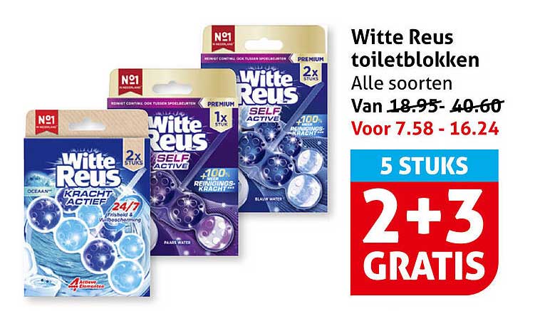 Witte Reus Toiletblokken 5 Stuks 2+3 Gratis Aanbieding bij Hoogvliet ...