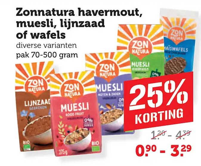 Zonnatura Havermout, Muesli, Lijnzaad Of Wafels 25% Korting Aanbieding ...